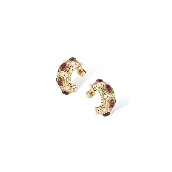 RETRO CHIC Ayasofya Gold-plated Hoop Earrings With Pearls And Zirconia - Yellow/gold/white
