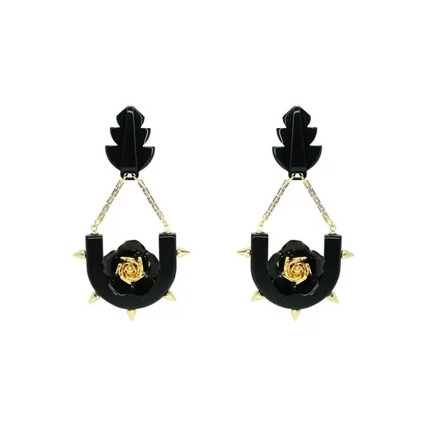 GISSA BICALHO Rose And Leaf Acrylic Dangle Earrings - Black
