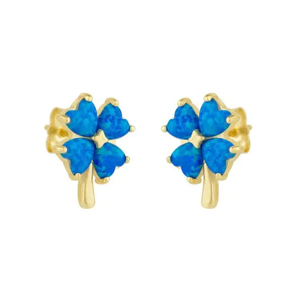 SPERO LONDON Four Leaves Clover Opal Sterling Silver Stud Earrings - Gold