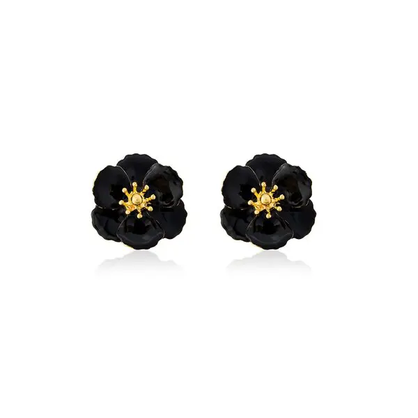 MILOU JEWELRY Blossom Flower Stud Earrings - Black
