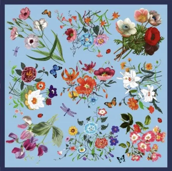 LAZYJACK PRESS La Vie En Rose Italian Silk Scarf - Blue