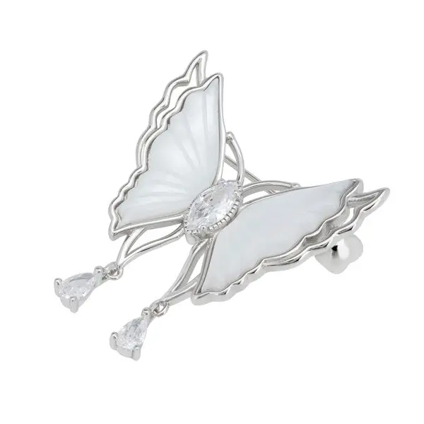 LATELITA Wing Butterfly Brooch - Silver/white