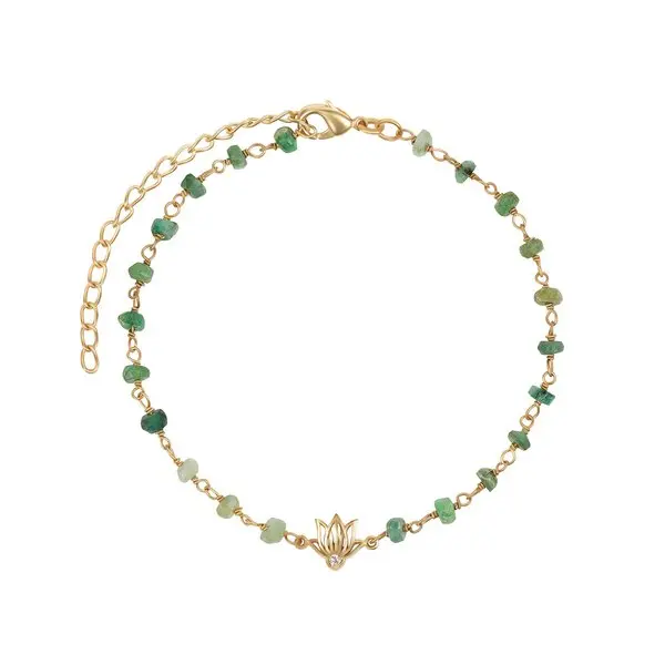 KARMA AND LUCK Lotus Charm Bracelet - Gold/green