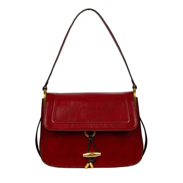 TIME RESISTANCE Leather Flap Shoulder Bag - Red
