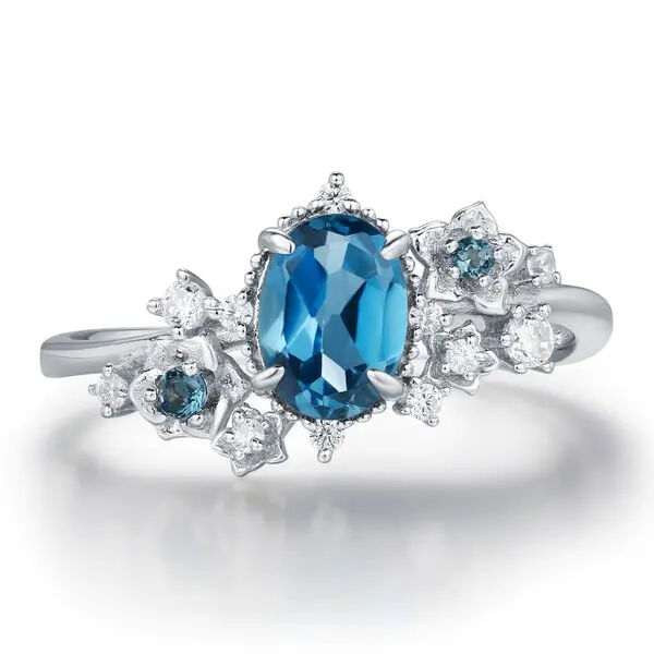 AZURA JEWELRY NEW YORK Midnight Veil London Blue Topaz Ring - Silver
