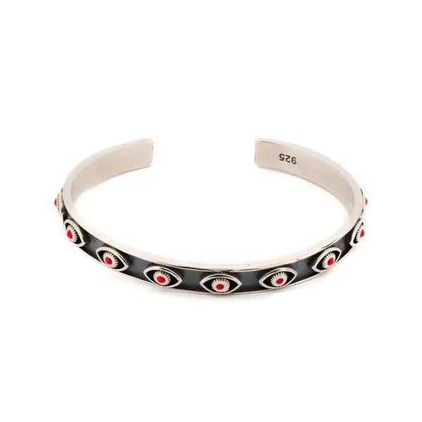 EBRU JEWELRY Coral Evil Eye Sterling Cuff Bracelet - Silver