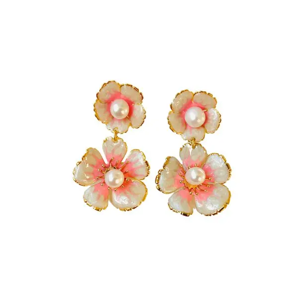 THE PINK REEF Floral Drop Earrings - Orange