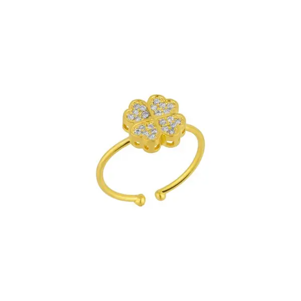MEJOMA Four Leaves Clover Ring With White Gemstones - Gold/white