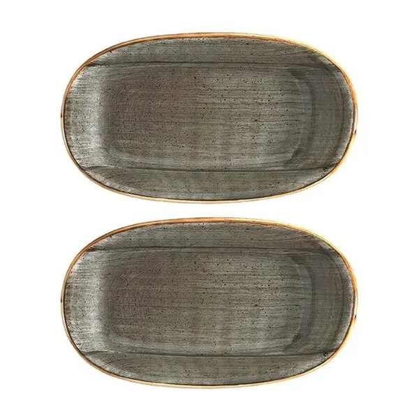 Turgla Home Space Oval Porcelain Platter Set Of Two - Grey