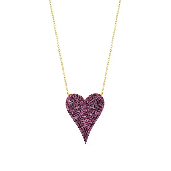 SHYMI Large Pave Heart Pendant Necklace - Gold/pink