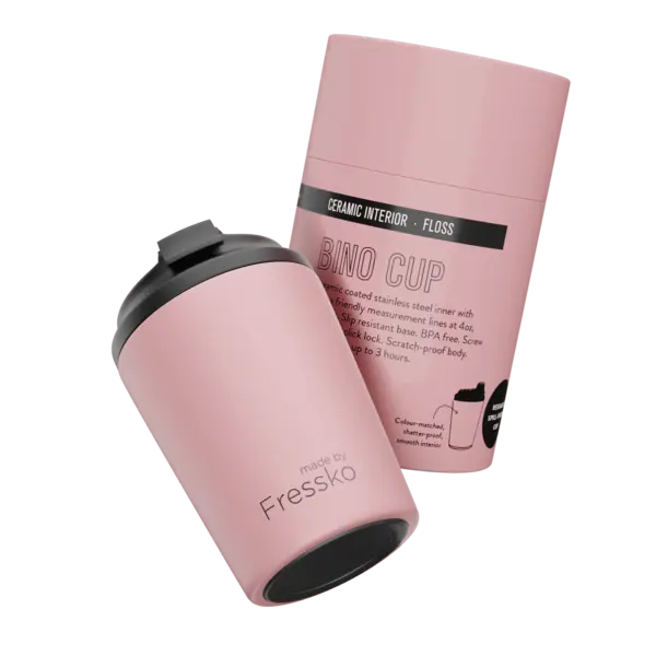 FRESSKO Bino 8oz / 227ml Reusable Coffee Cup, Ceramic Floss - Pink