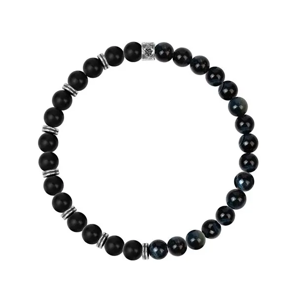 KARMA AND LUCK Onyx & Tiger's Eye Gemstone Bracelet - Blue/silver/black