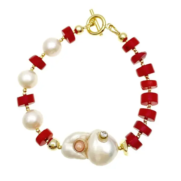 FARRA Corals, Baroque, And Freshwater Pearls Bracelet - Red