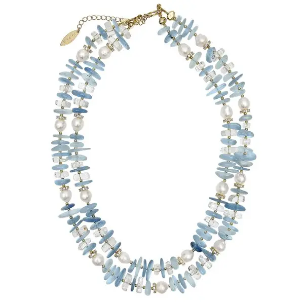 FARRA Aquamarine And Freshwater Pearl Layered Necklace - Blue