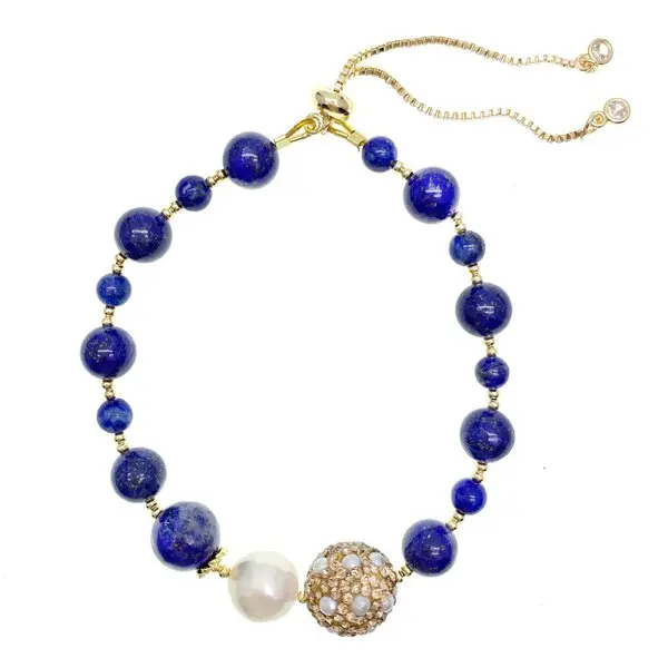 FARRA Lapis, Rhinestone, And Pearl Bracelet - Blue