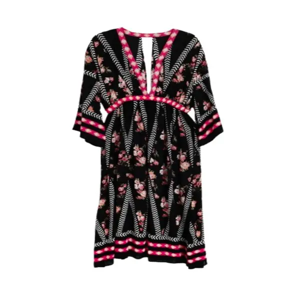 Saachi Aztec Floral Keyhole Kaftan - Black