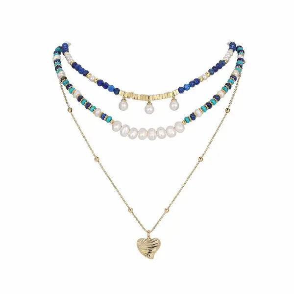 RETRO CHIC Aegean Coast Necklace Set - White/gold/blue