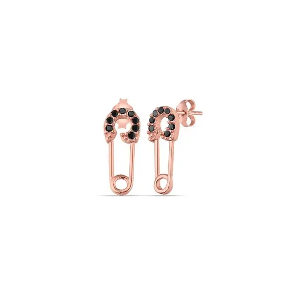 SPERO LONDON Rose Gold And Black Sterling Silver Safety Pin Stud Earrings - Rose Gold/black