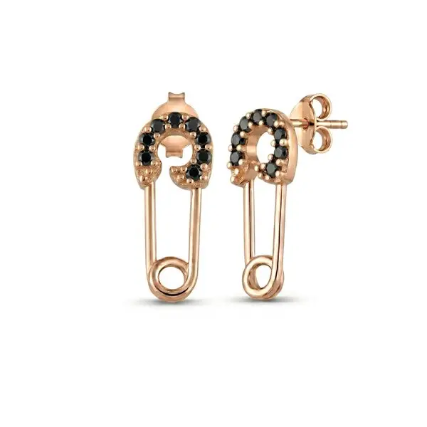 SPERO LONDON Rose Gold And Black Sterling Silver Safety Pin Stud Earrings - Rose Gold/black