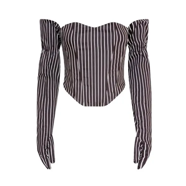 LONDON ATELIER BYPRODUCT Pinstripe Sweetheart Corset With Long Gloves - Black/white