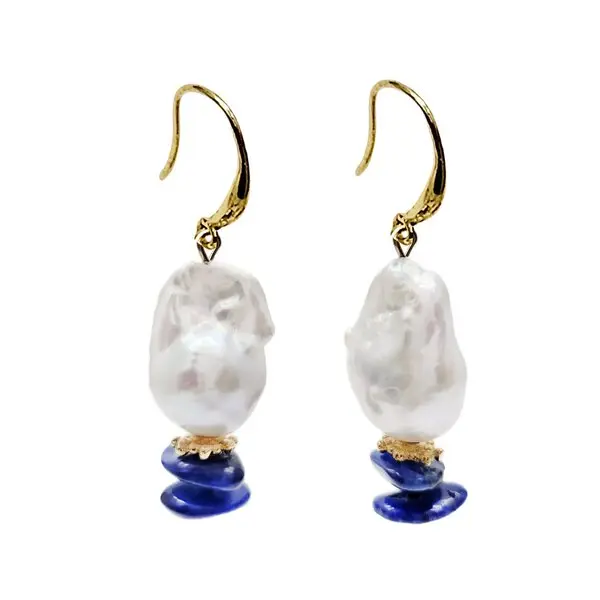 FARRA Baroque Pearl With Kyanite Earrings - Blue