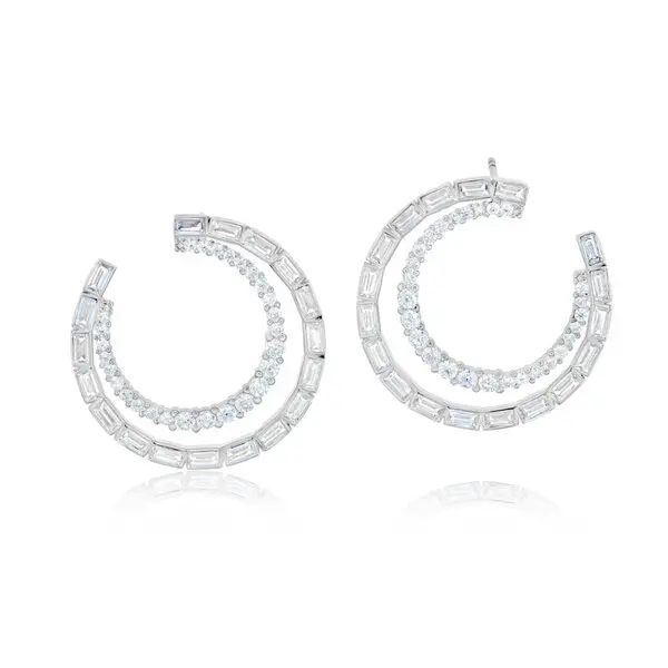 SHYMI Double Hoop Zirconia Earrings - Silver