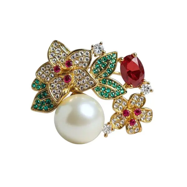 NINEMOO Florence Pearl Bloom Pendant Brooch - Yellow