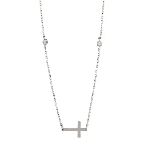 EBRU JEWELRY Sterling Cross Charm Diamond Chain Necklace - Silver