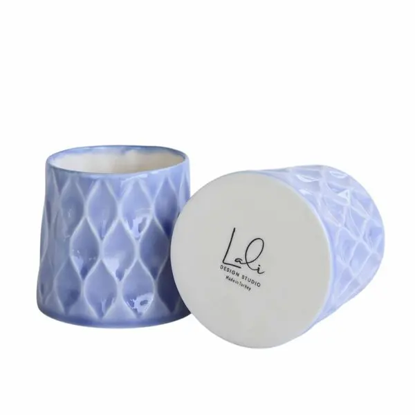 Lali Design Studio Aqua Wave Textured Porcelain Cups Set Of Two - Blue