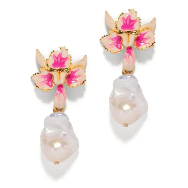 THE PINK REEF Orchid And Baroque Pearl Drop Earrings - Pink