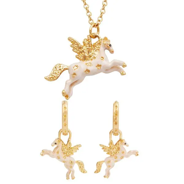 FABLE ENGLAND Pegasus Necklace And Huggie Earrings Set - Gold/blue