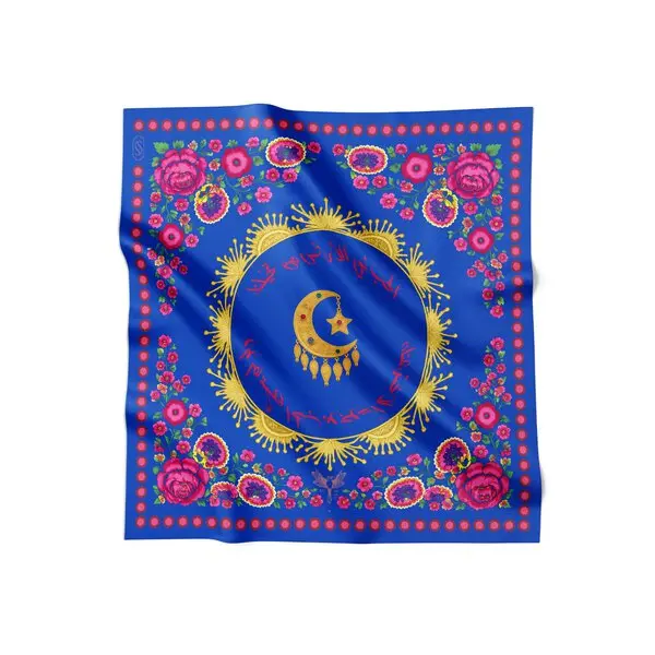 TASH AND LEY Inherited Love 90x90 Silk Scarf - Blue