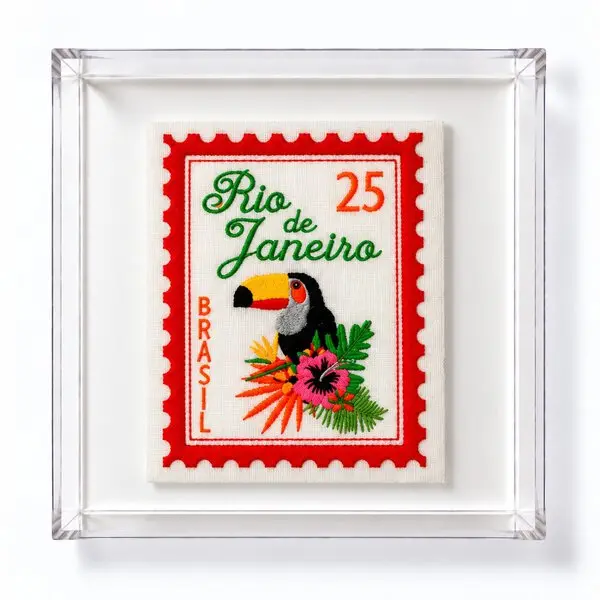 LILLY LOVES Rio De Janiero Embroidered Artwork Print - Red/gold