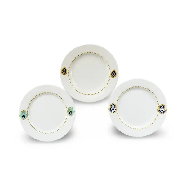 CASA DUNIYA Hand-painted Evil Eye Nadine Porcelain Dessert Plates Set Of Six - White