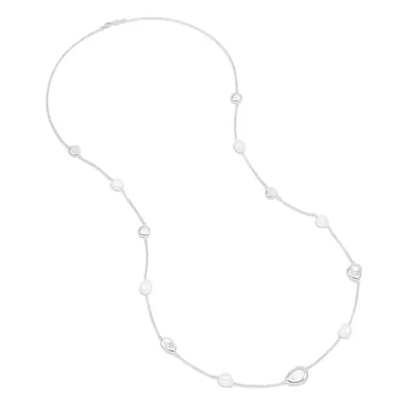 DOWER & HALL Long Baroque Pearl & Pebble Necklace - Silver