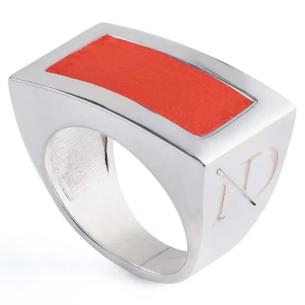 N'DAMUS LONDON Hatton Sterling Silver Leather Ring - Silver/orange