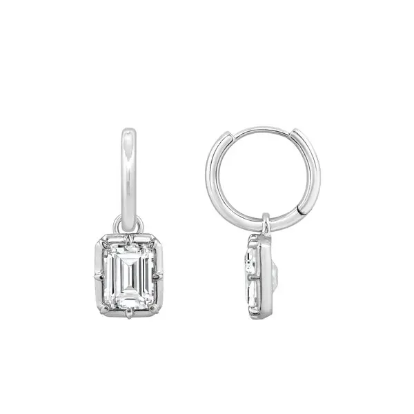 DIAMONBLISS Embellished Swarovski Emerald Cut Drop Earrings - White