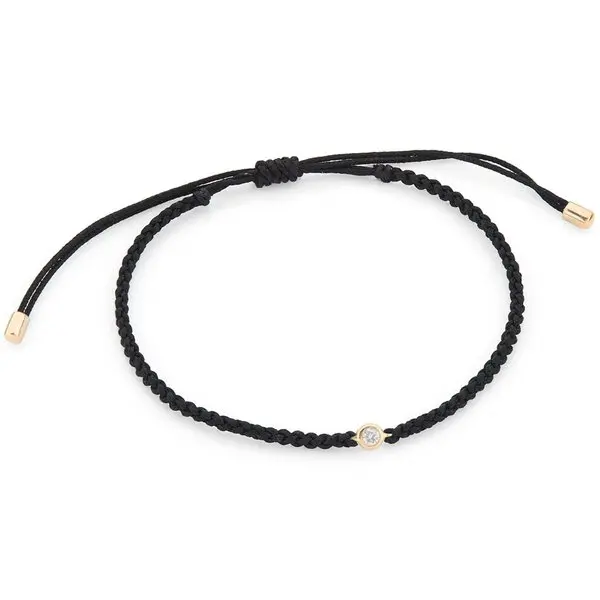 ZOHREH 9k Gold Diamond Solitaire Friendship Bracelet - Black