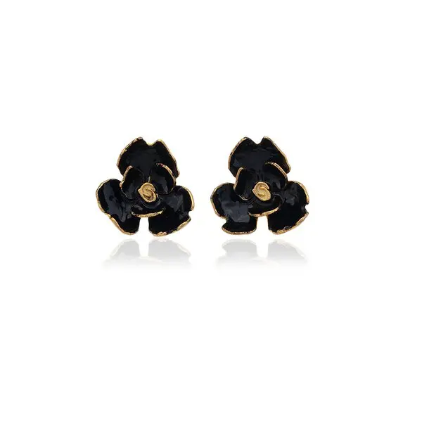 MILOU JEWELRY Rose Flower Stud Earrings - Black