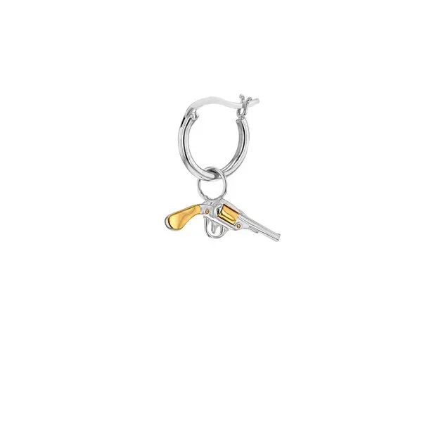 TRUE ROCKS 18kt Gold Plated & Sterling Two-tone Pistol Hoop Earring - Silver