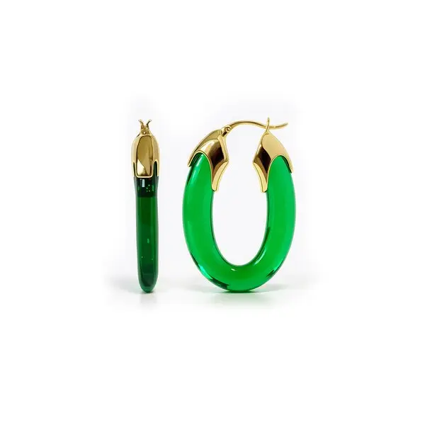 GOLD & HONEY Emerald Carved Oval Lucite Hoop Earrings - Gold/green