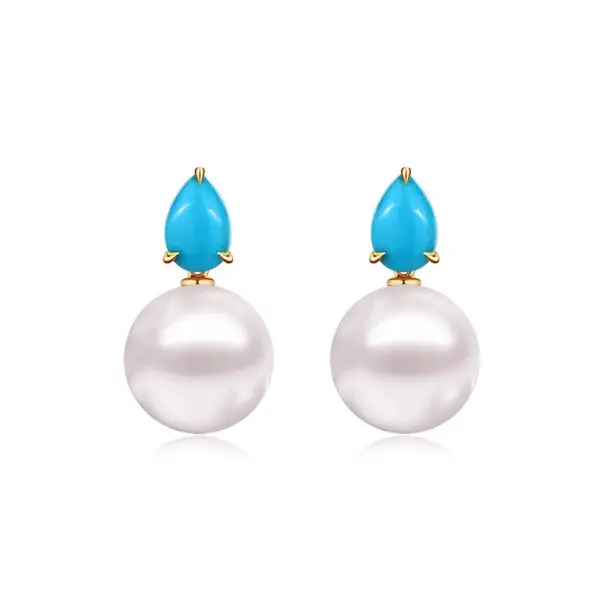 KAI FINE JEWELRY 14k Solid Gold Natural Turquoise And Pearl Convertible Earrings - Blue/white/gold