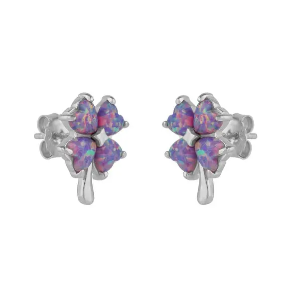 SPERO LONDON Four Leaves Clover Sterling Silver Stud Earrings - Silver/purple