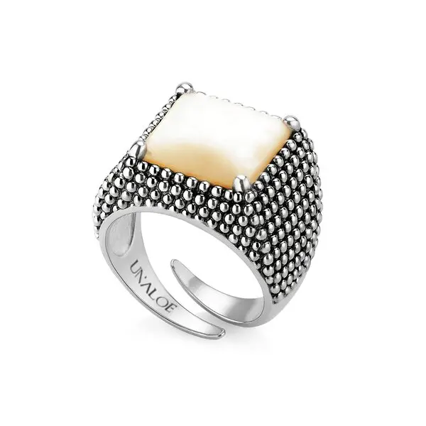 UNALOE Square Ring Sterling Silver With Mother Of Pearl - Silver/white