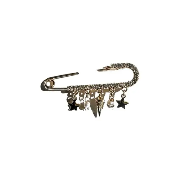 BABALOO JEWELRY Safety Pin Charm Brooch - Gold