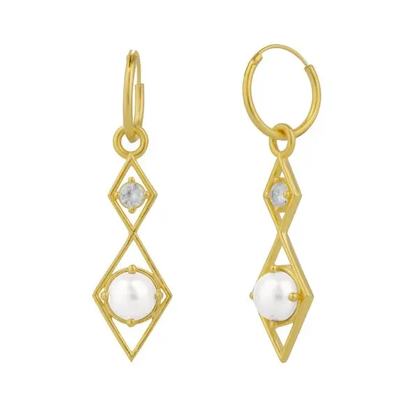 SPERO LONDON Sterling Silver Rhombus 3d Pearl Earrings - Gold