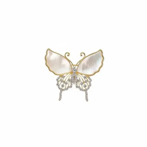 ANGEL BAROCCO Butterfly Brooch With Shell And Zirconia - White