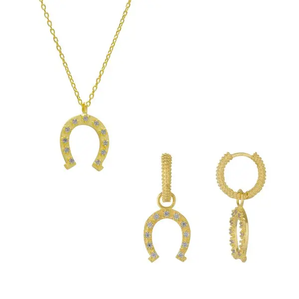 SPERO LONDON Sterling Silver Horseshoe Necklace & Earring Set - Gold