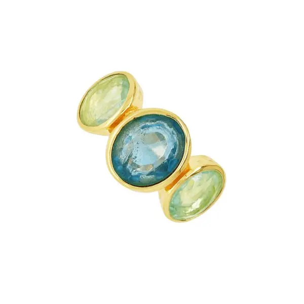 GEM BAZAAR JEWELLERY Three Stone Apatite Ring - Green/blue/gold