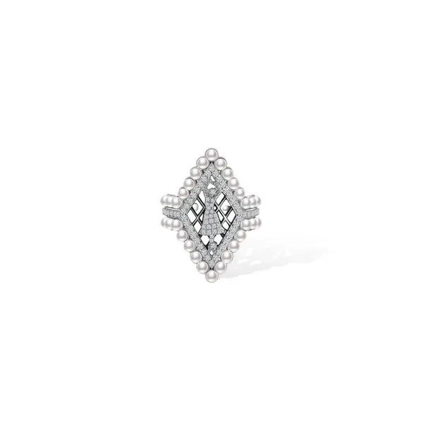 RETRO CHIC Ballet Ring With Pearl And Zirconia Embellishments - Black/silver/white